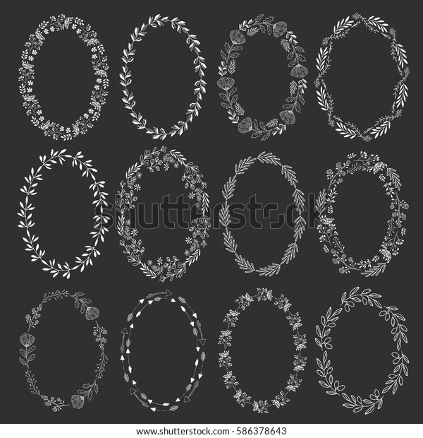 Big Collection Hand Drawn Oval Frames Stock Vector (Royalty Free ...
