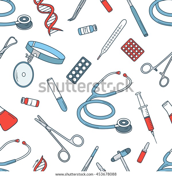 Big Collection Medical Tools Hand Drawn Stock Vector (Royalty Free ...