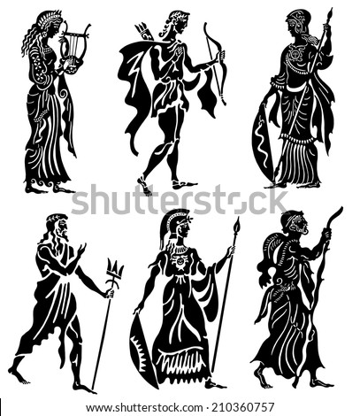 Big Collection Silhouettes Greeks Stock Vector (Royalty Free) 210360757 ...