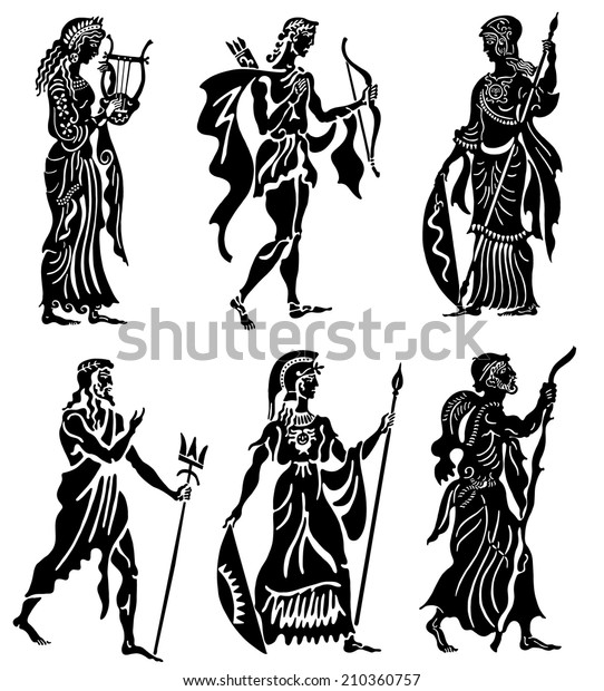Big Collection Silhouettes Greeks Stock Vector (Royalty Free) 210360757