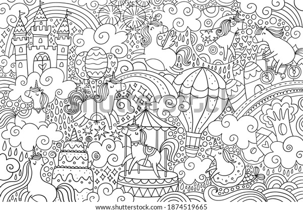 Big Coloring Poster Magical World Cute Stock Vector (Royalty Free ...