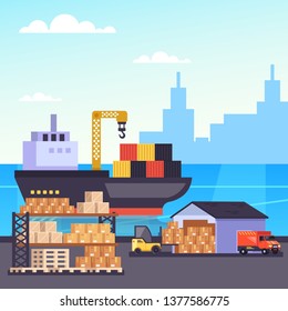 Big Container Freight Ship Seaport Harbor Stock Vector (Royalty Free ...