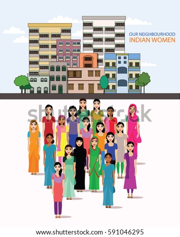 Big Crowd Indian Women Vector Avatars Stock Vector (Royalty Free ...