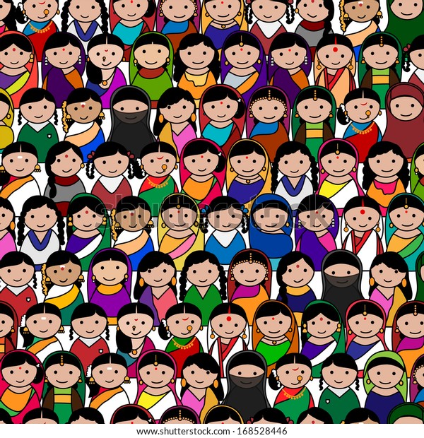 Big Crowd Indian Women Vector Avatar: vector de stock (libre de ...