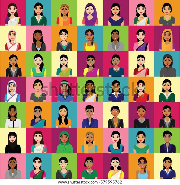 Big Crowd Indian Women Vector Avatars Stock Vector (Royalty Free) 579595762