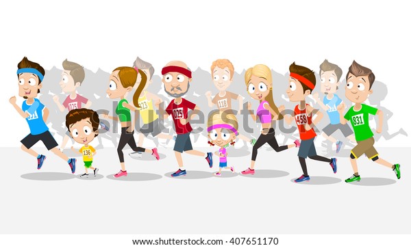 Big Crowd People Running Marathon Stock Vector (Royalty Free) 407651170