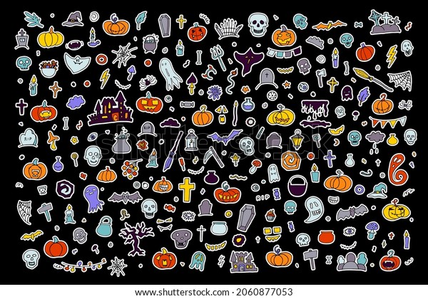 Big Doodle Halloween Sticker Set Handdrawn Stock Vector (Royalty Free ...
