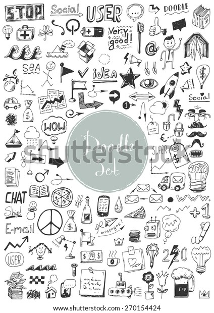 Juego de doodle grande - Objetos: vector de stock (libre de regalías ...
