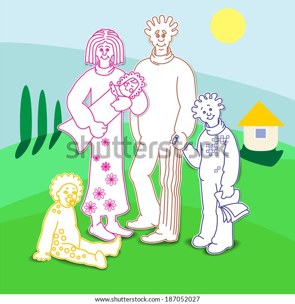 Big Family Five People Vector Illustration: vetor stock (livre de ...
