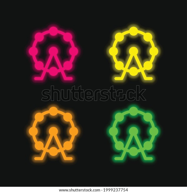Big Ferris Wheel Four Color Glowing Stock Vector (Royalty Free ...