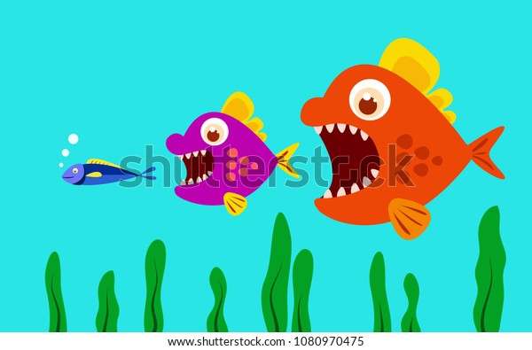 Big Fish Eat Little Fish Vector 스톡 벡터(로열티 프리) 1080970475