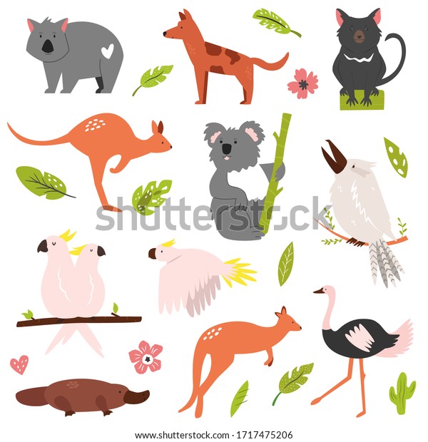 Big Flat Set Australian Famous Animals Stock Vector (Royalty Free ...