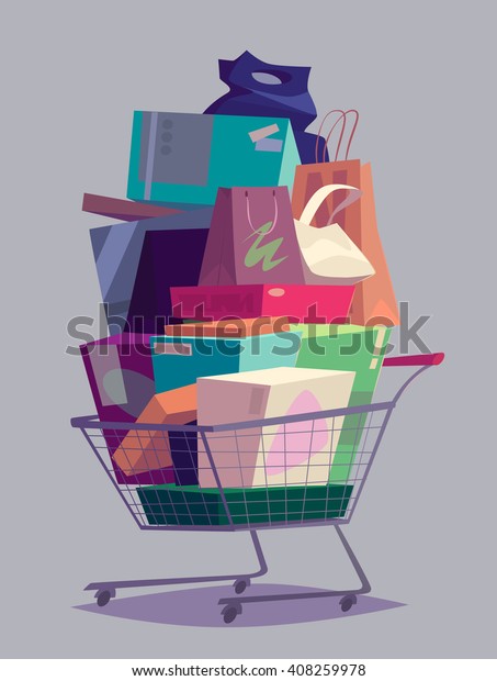 Big Full Shopping Cart Vector Illustration Stock Vector (Royalty Free ...