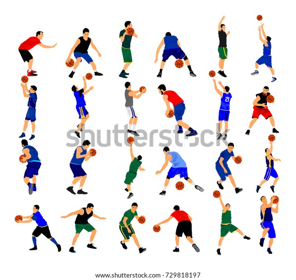 Big Group Basketball Players Vector Illustration: เวกเตอร์สต็อก (ปลอด ...