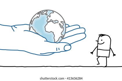Vektor Stok Big Hand Cartoon Character Earth Man (Tanpa Royalti ...