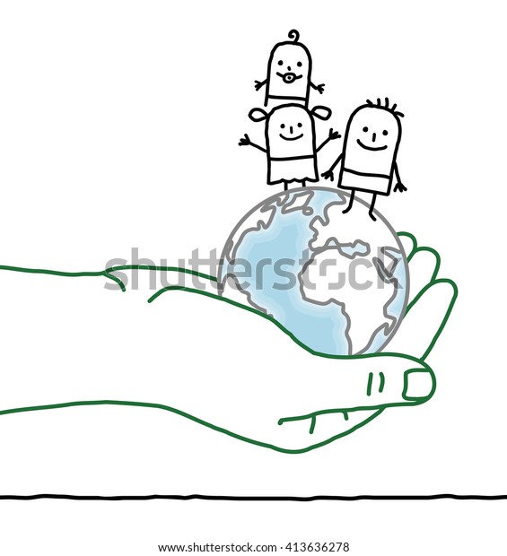 Big Hand Cartoon Characters Kids On Stock Vector (Royalty Free ...