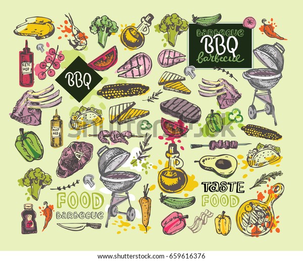 Big Hand Drawn Doodle Barbecue Set Stock Vector (Royalty Free ...