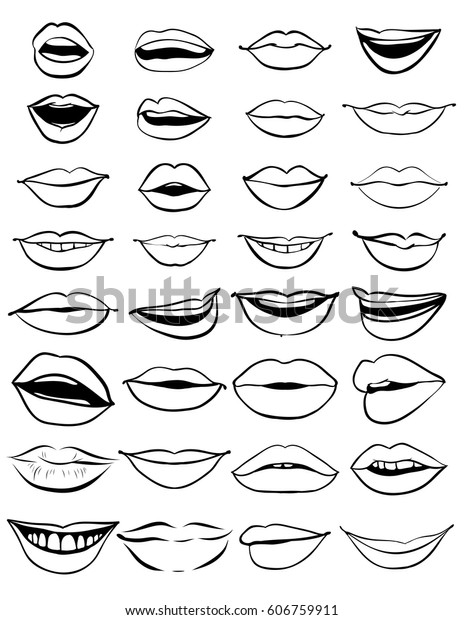 Big Hand Drawn Set Outline Lips Stock Vector (Royalty Free) 606759911