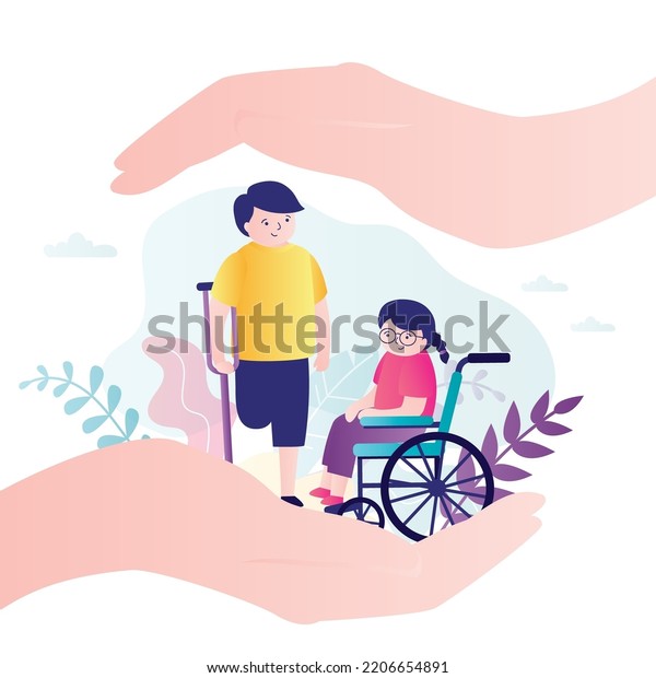 Big Hands Protective Children Disabilities Schoolboy Stock Vector ...