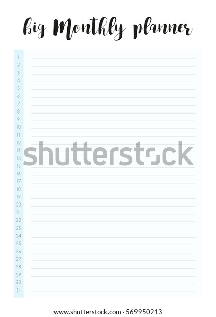 Big Monthly Planner Simple Elegant Template Stock Vector (Royalty Free ...