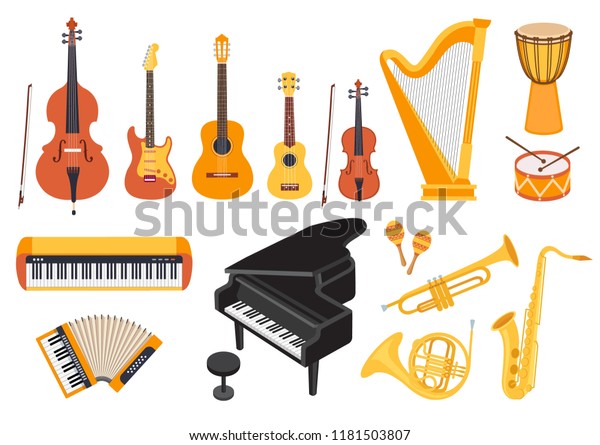Big Musical Instruments Set Isolated On Stock Vector (Royalty Free ...