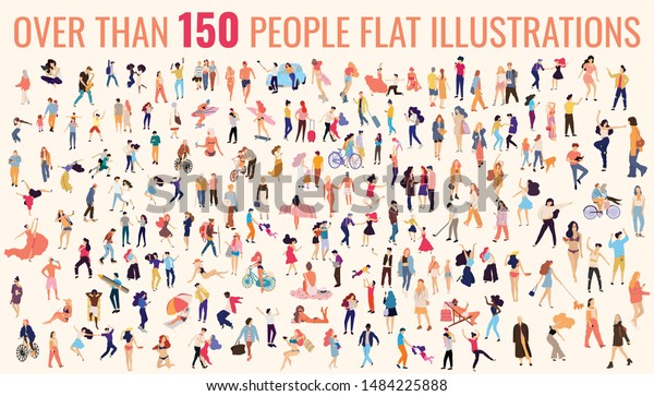 Big People Vector Illustration Set Flat Stok Vektör (Telifsiz) 1484225888
