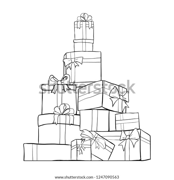 Big Pile Outline Wrapped Gift Boxes Stock Vector (Royalty Free ...