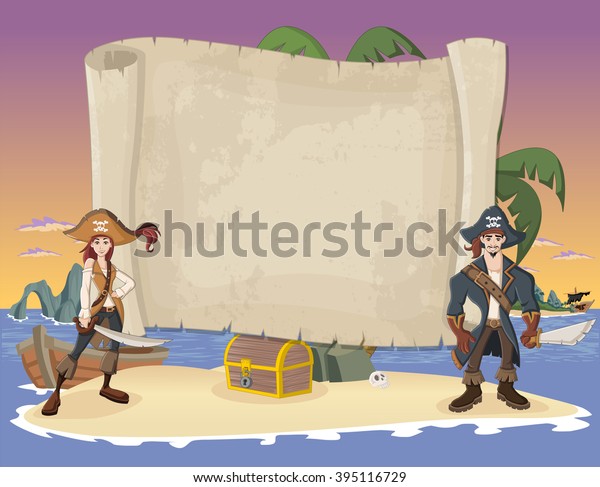 Big Pirate Map Cartoon Pirates On: เวกเตอร์สต็อก (ปลอดค่าลิขสิทธิ์ ...
