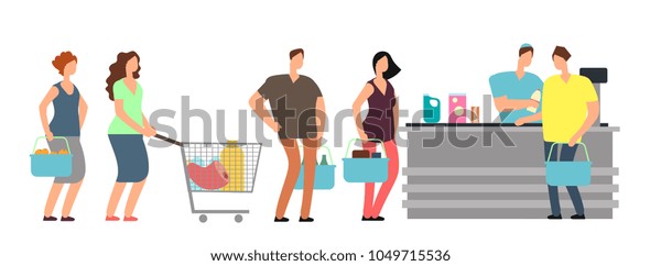 Big Queue Shopping People Cash Desk Stock Vector (Royalty Free) 1049715536