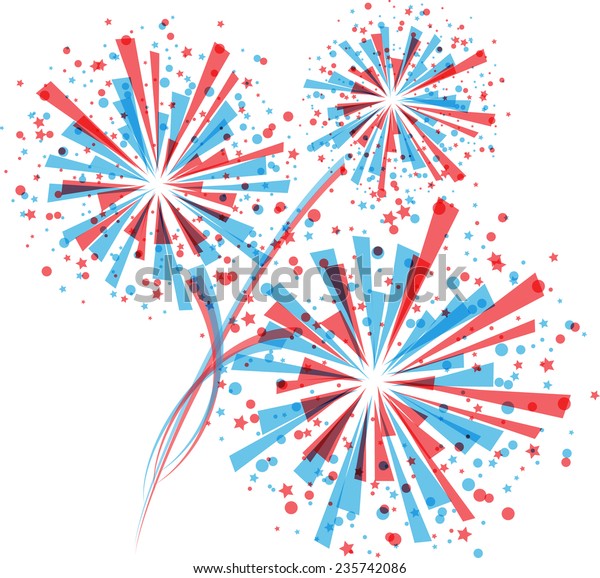 Big Red Blue Fireworks On White Stock Vector (Royalty Free) 235742086