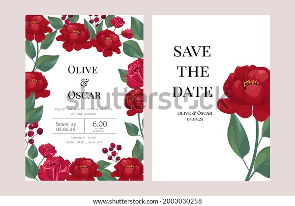 Big Red Flower Card Design Collection Stock Vector (Royalty Free ...
