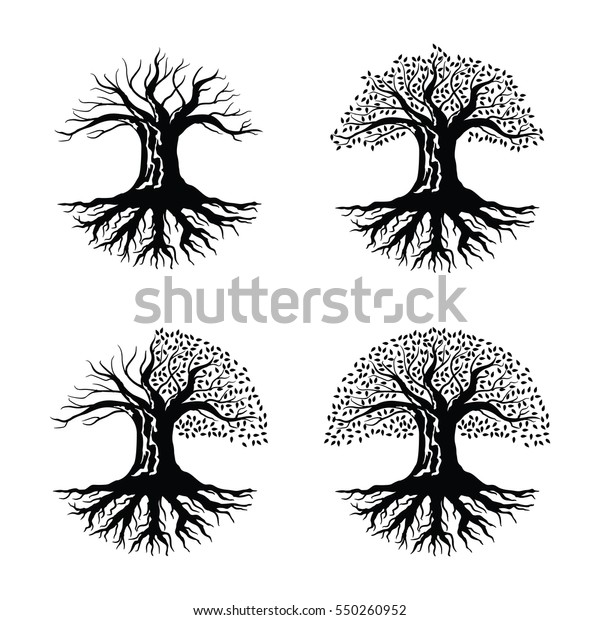 Big Root Tree Silhouette Dry - Leaf Illustration