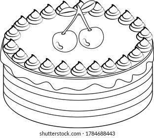 Big Round Cake Cherries Coloring Line Stock Vector (Royalty Free ...