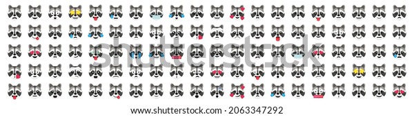 Big Set 100 Racoon Emoticon Smile Stock Vector (Royalty Free ...