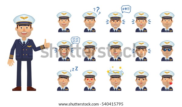 Big Set Airline Pilot Emoticons Airline : image vectorielle de stock ...