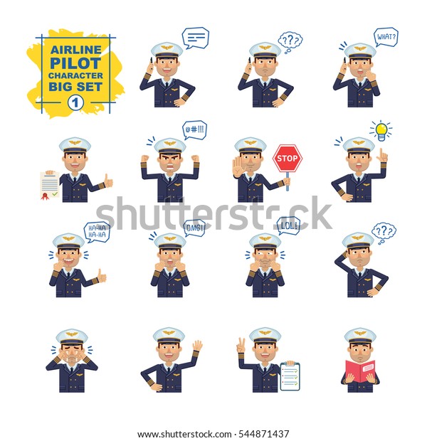 Big Set Airline Pilot Emoticons Showing Stock Vector (Royalty Free ...