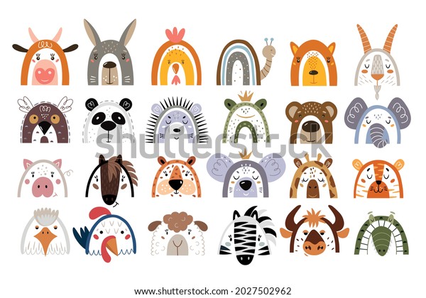 Big Set Animal Face These Illustrations Stock Vector (Royalty Free ...