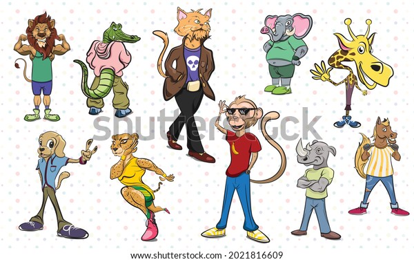 Big Set Animals Human Body Anthropomorphic Stock Vector (Royalty Free ...