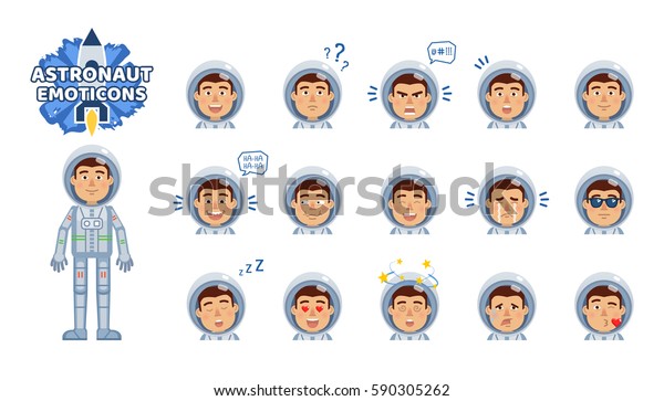 Big Set Astronaut Emoticons Spaceman Emojis Stock Vector (Royalty Free ...