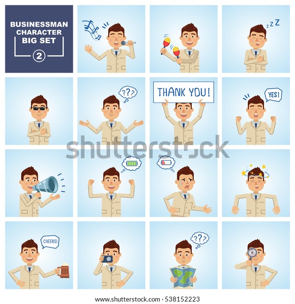 Big set of businessman characters showing different actions. Cheerful ...