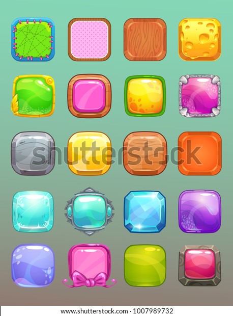 Big Set Cartoon Colorful Square Buttons Stock Vector (Royalty Free ...