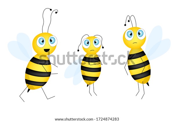 Big Set Cartoon Cute Bee Mascot Stock Vector (Royalty Free) 1724874283