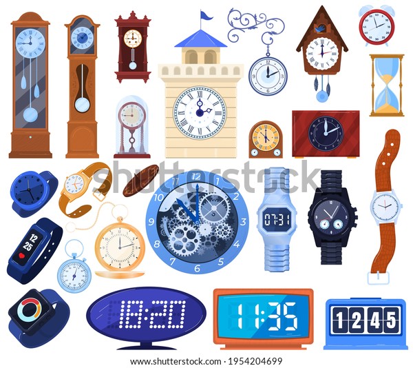 Big Set Clocks Watch Exact Time Stock Vector (Royalty Free) 1954204699 ...