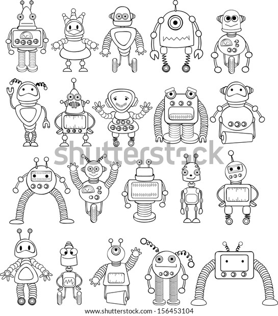 Big Set Coloring Cartoon Robots Vector Stock Vector (Royalty Free ...