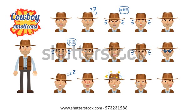 Stock vektor „Big Set Cowboy Emoticons Cowboy Emojis“ (bez autorských ...