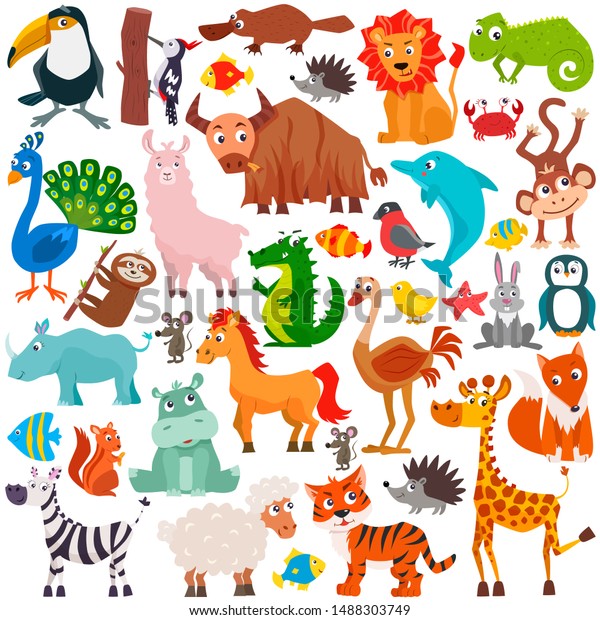 Big Set Cute Cartoon Animals Vector 库存矢量图（免版税）1488303749 | Shutterstock