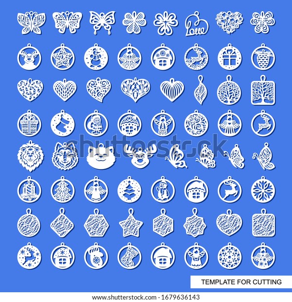 Big set of cute Christmas decorations with patterns, animals, flowers ...