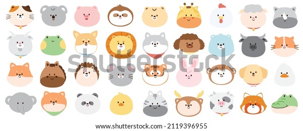 Big Set Cute Head Animals On: เวกเตอร์สต็อก (ปลอดค่าลิขสิทธิ์ ...