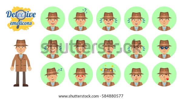Big Set Detective Emoticons Inspector Emojis Stock Vector (Royalty Free ...