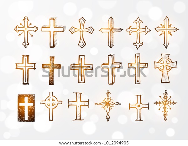 Big Set Doodle Sketch Crosses On Stock Vector (Royalty Free) 1012094905